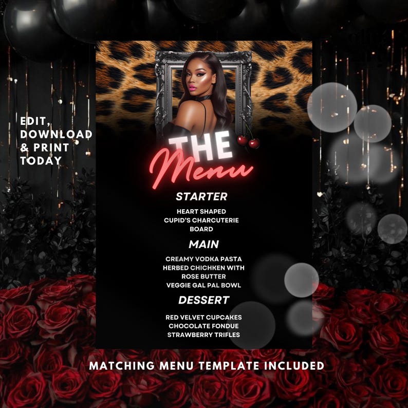 Animated Cheetah Birthday Evite, Girls Night Dinner Invite , Cherry ...