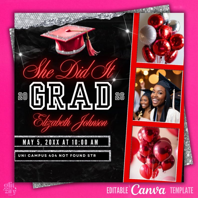 Red Glam Graduation Announcement: Party Invitation Flyer (canva ...