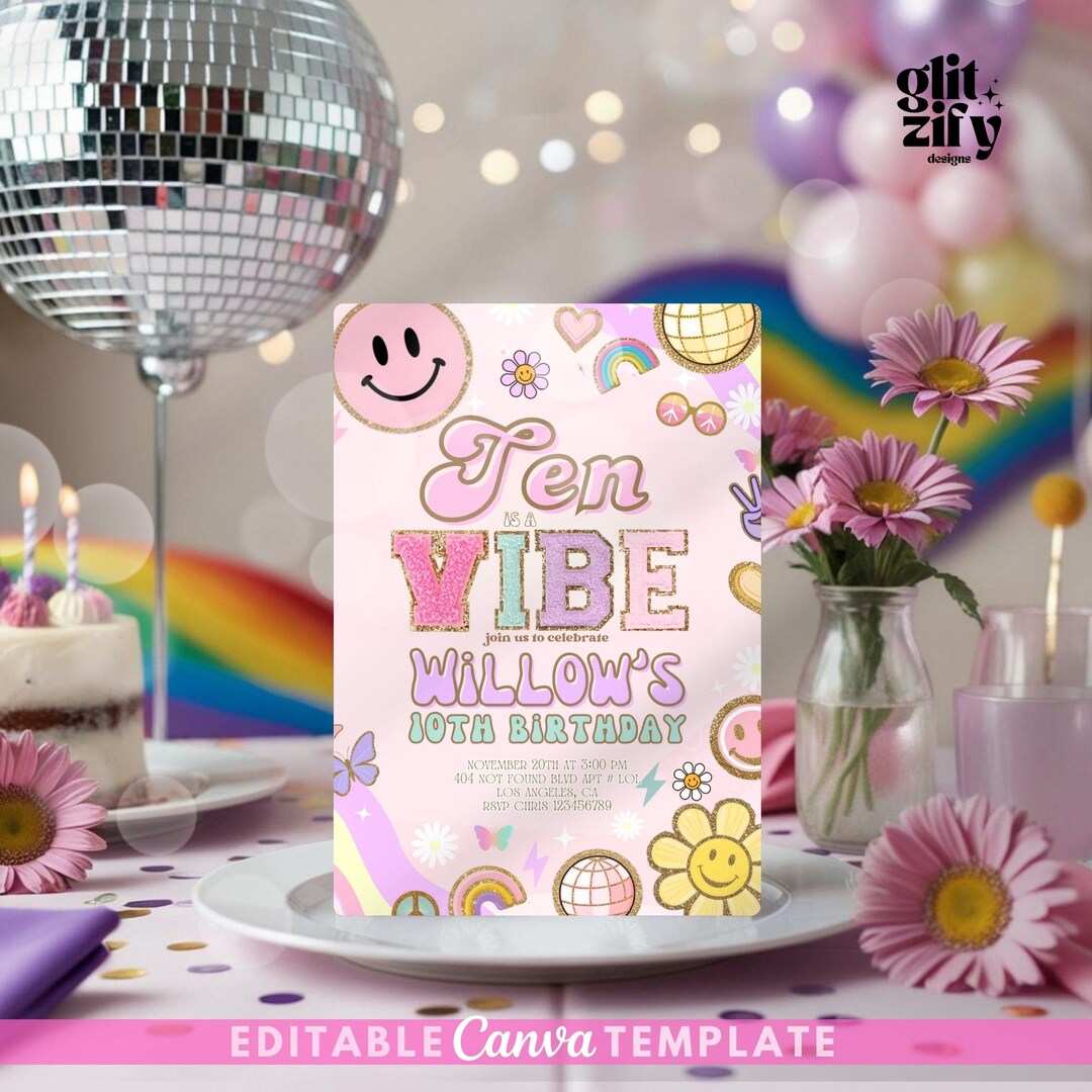 Retro Vibe Birthday Invitation: Y2K Disco Party, Hand-drawn (digital ...
