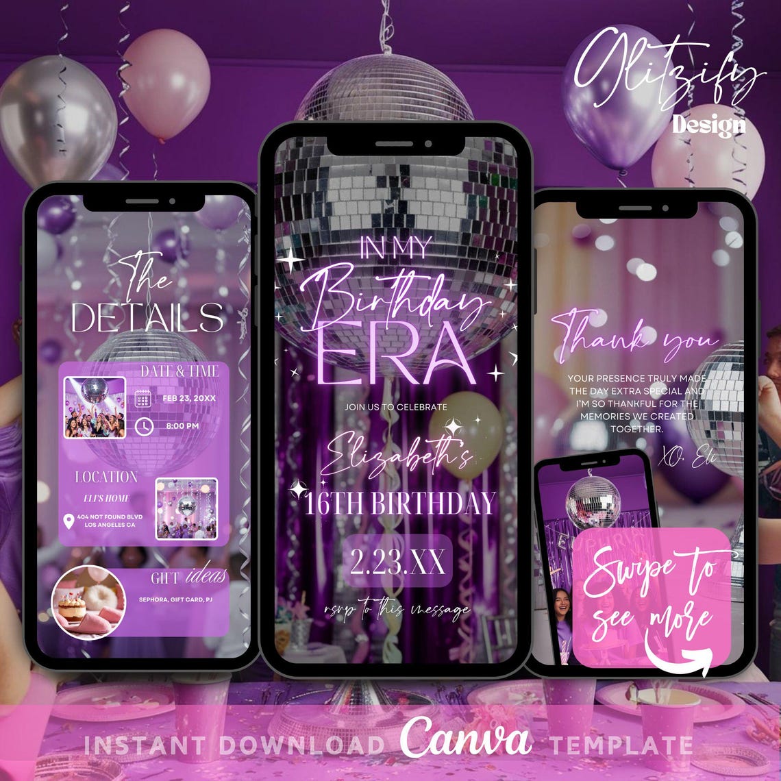 Purple Birthday Era Animated Invitation: Euphoric Party Flyer (digital ...