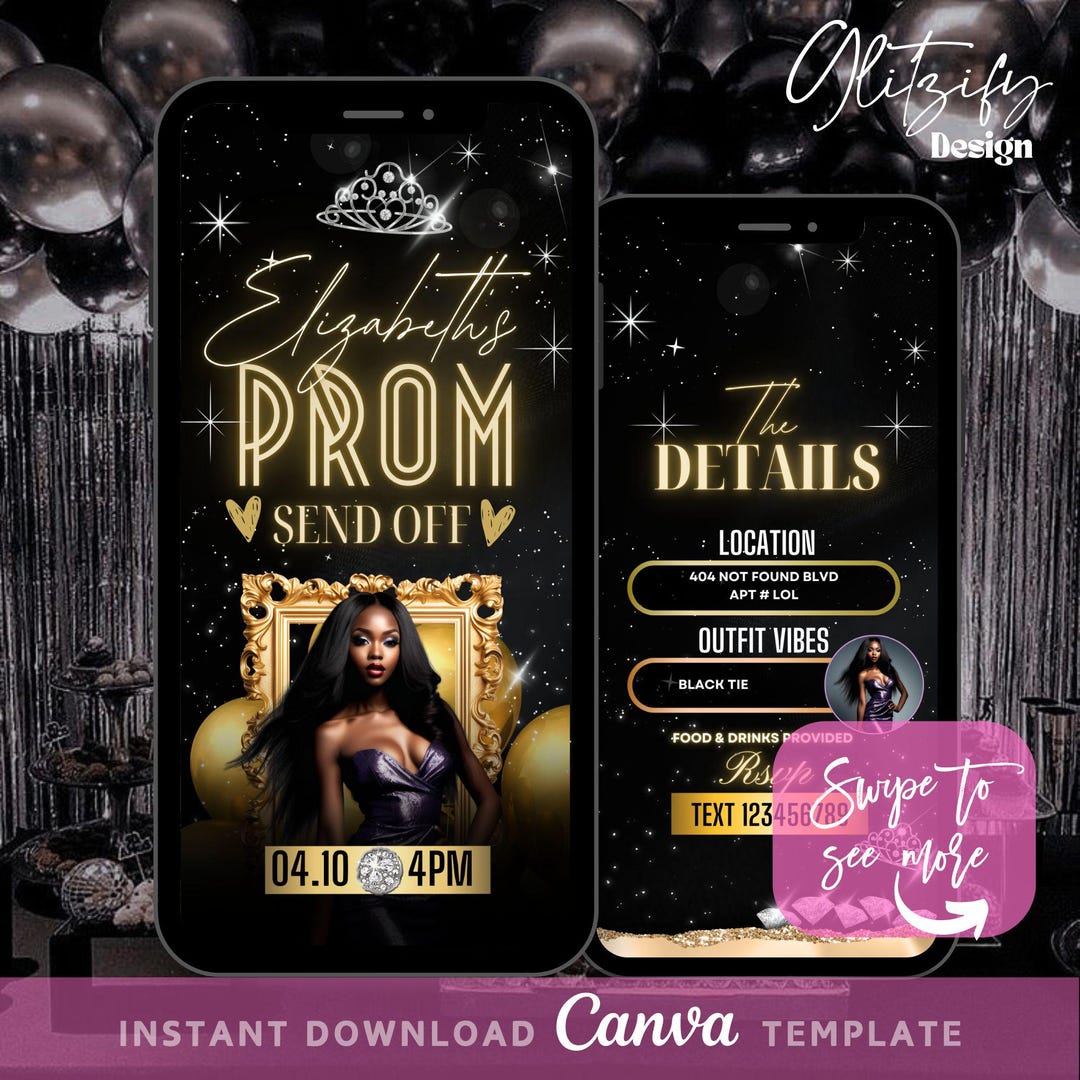 Gold Prom Send off Digital Invitation,digital Prom Invites,prom ...