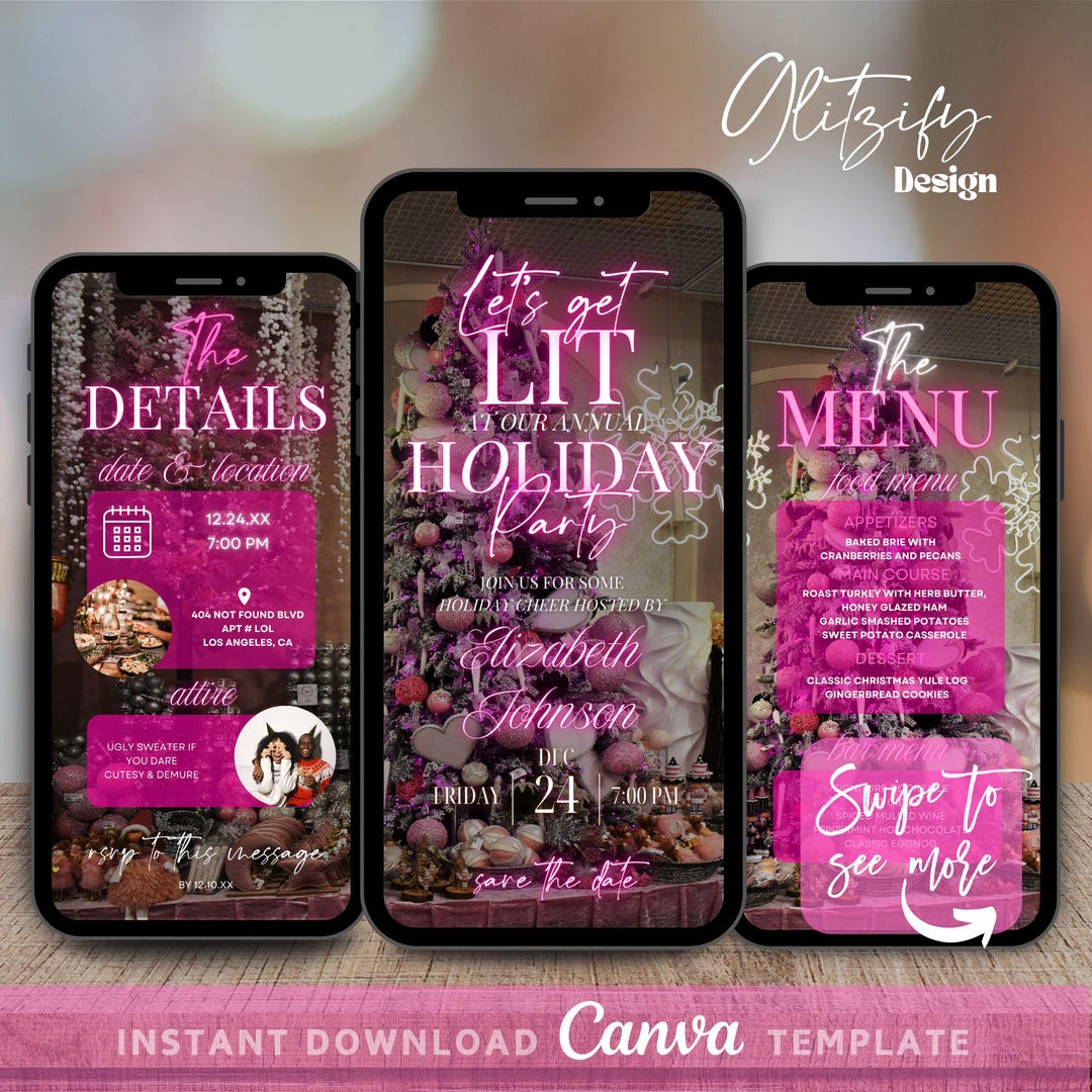 Animated Holiday Party Invitation Editable Canva Template Digital