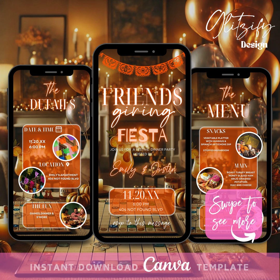 Friendsgiving Fiesta Animated Invitation: Editable Canva Template ...