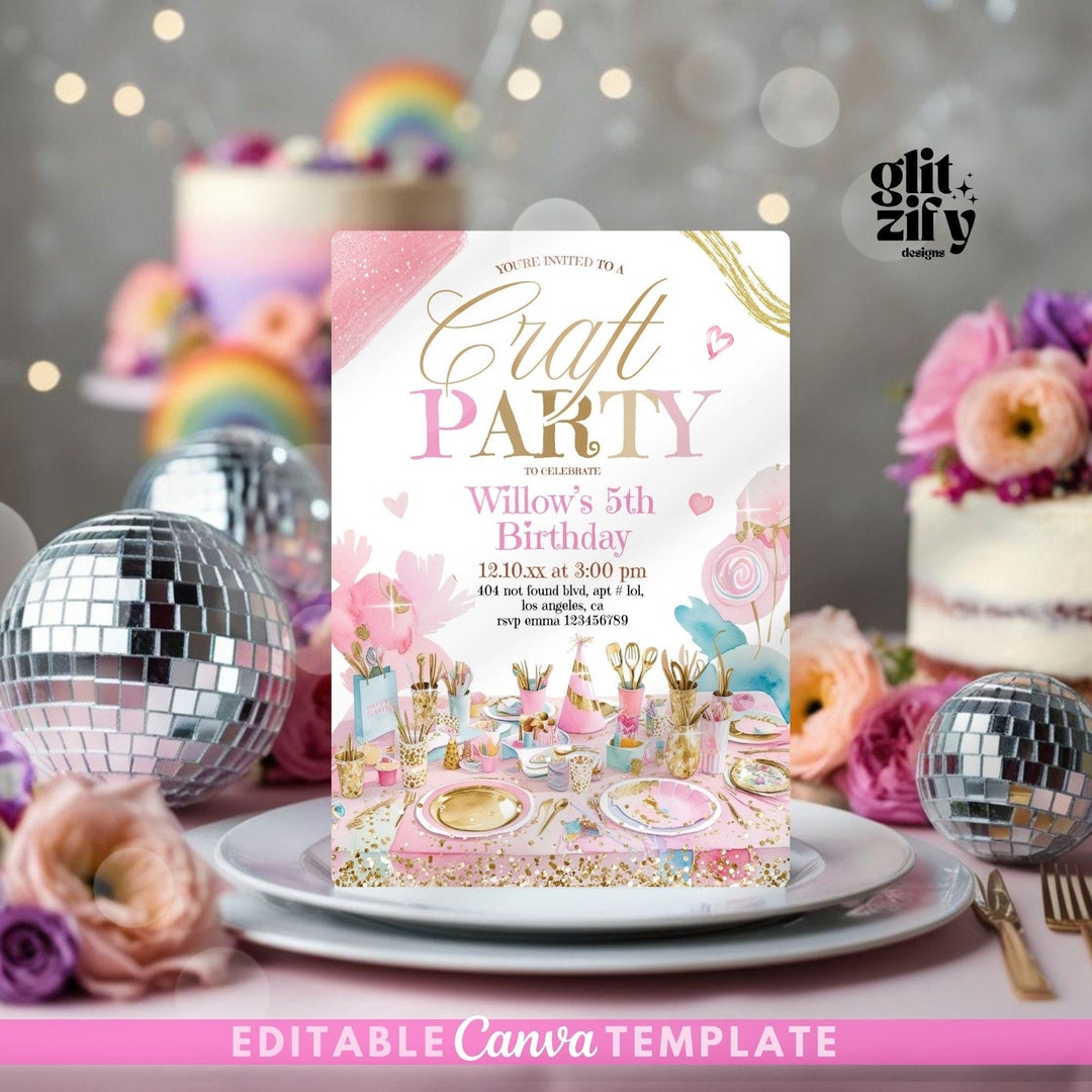 Pink Girls Craft Party Invitation,editable Craft Birthday Party Invite ...