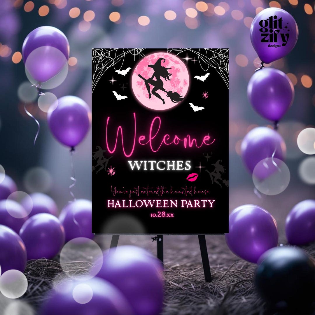 Halloween Welcome Sign: Pink Neon Ghouls Night Party (digital Download ...
