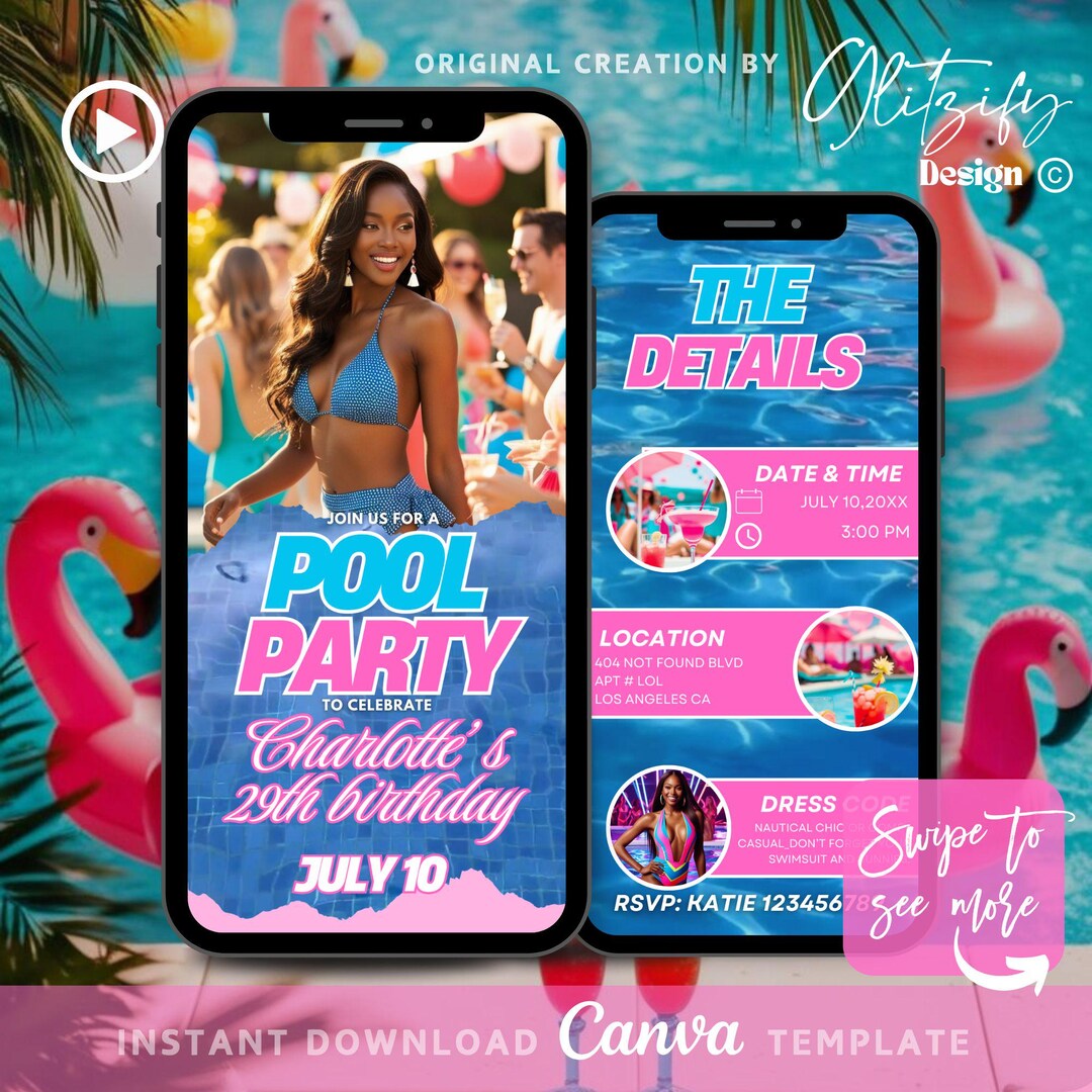 Pool Party Invitation,summer Pool Party Video Invite,pool Party Birthday Bash,event Planner ...