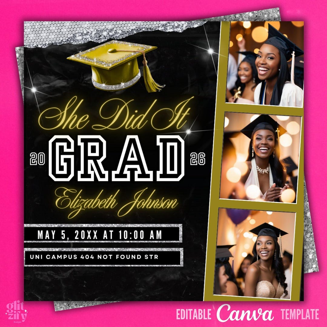 Gold Glam Graduation Announcement Flyer: Party Invitation (canva ...