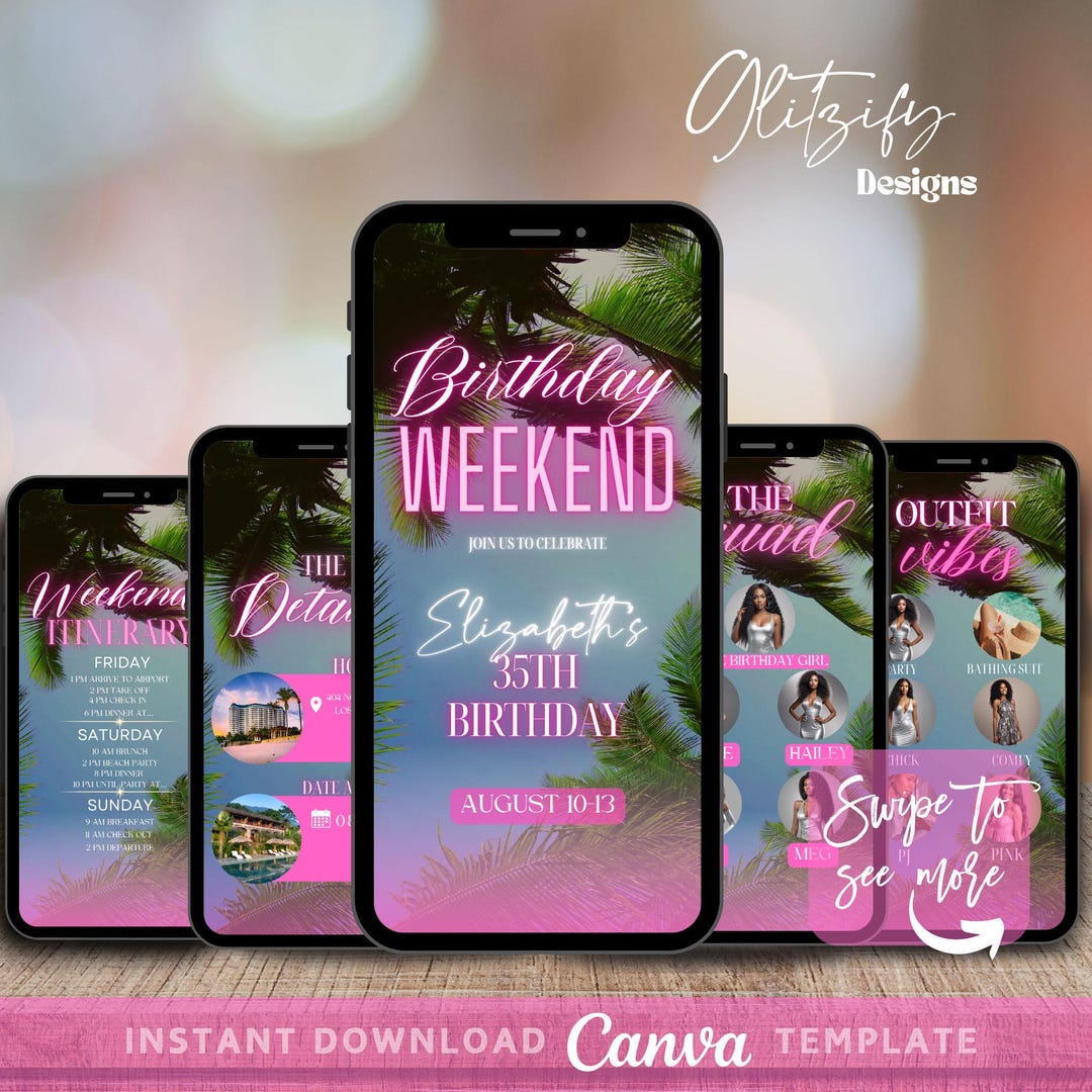 Girls Trip Itinerary,birthday Getaway Invitation,tropical Bachelorette ...