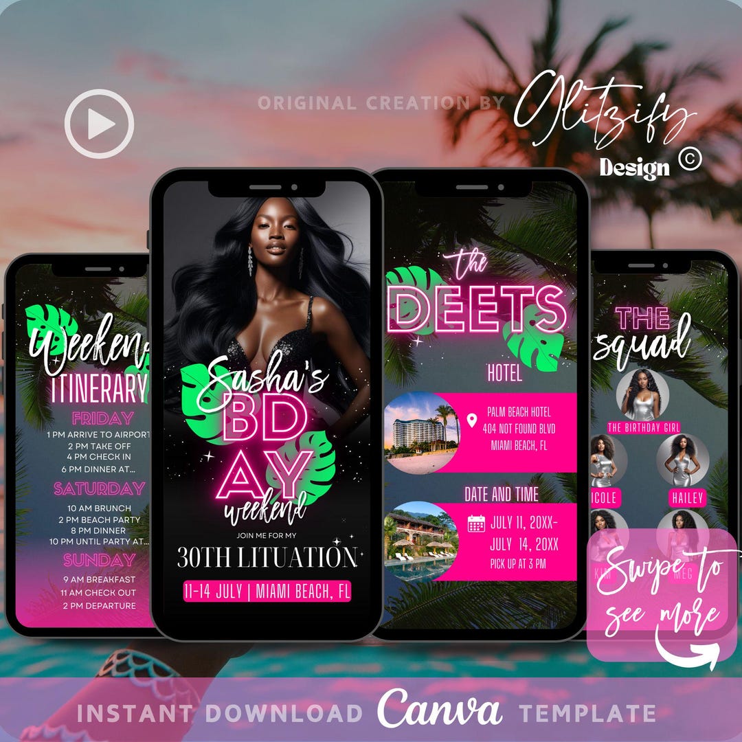 Girls Trip Itinerary,birthday Getaway Invitation,tropical Bachelorette ...