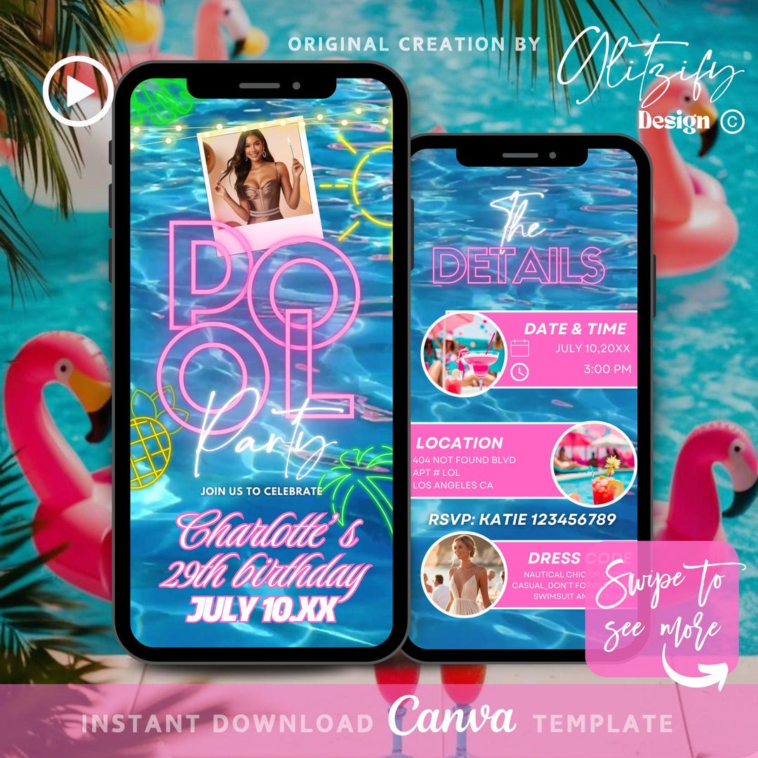Animated Pool Party Invitation: Summer Birthday Bash (digital Download ...