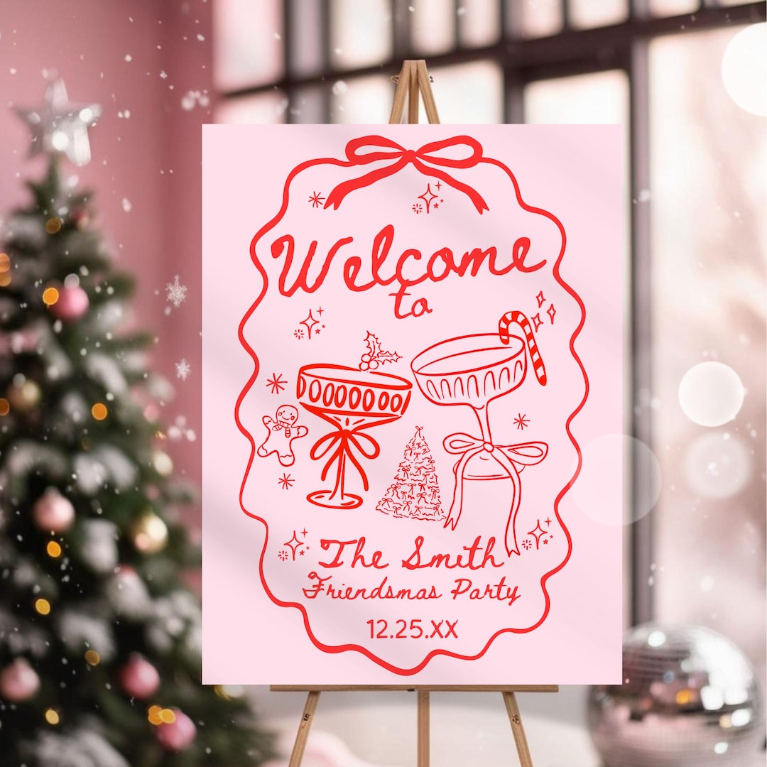 Hand Drawn Christmas Welcome Sign: Friendsmas Party Decor (digital ...