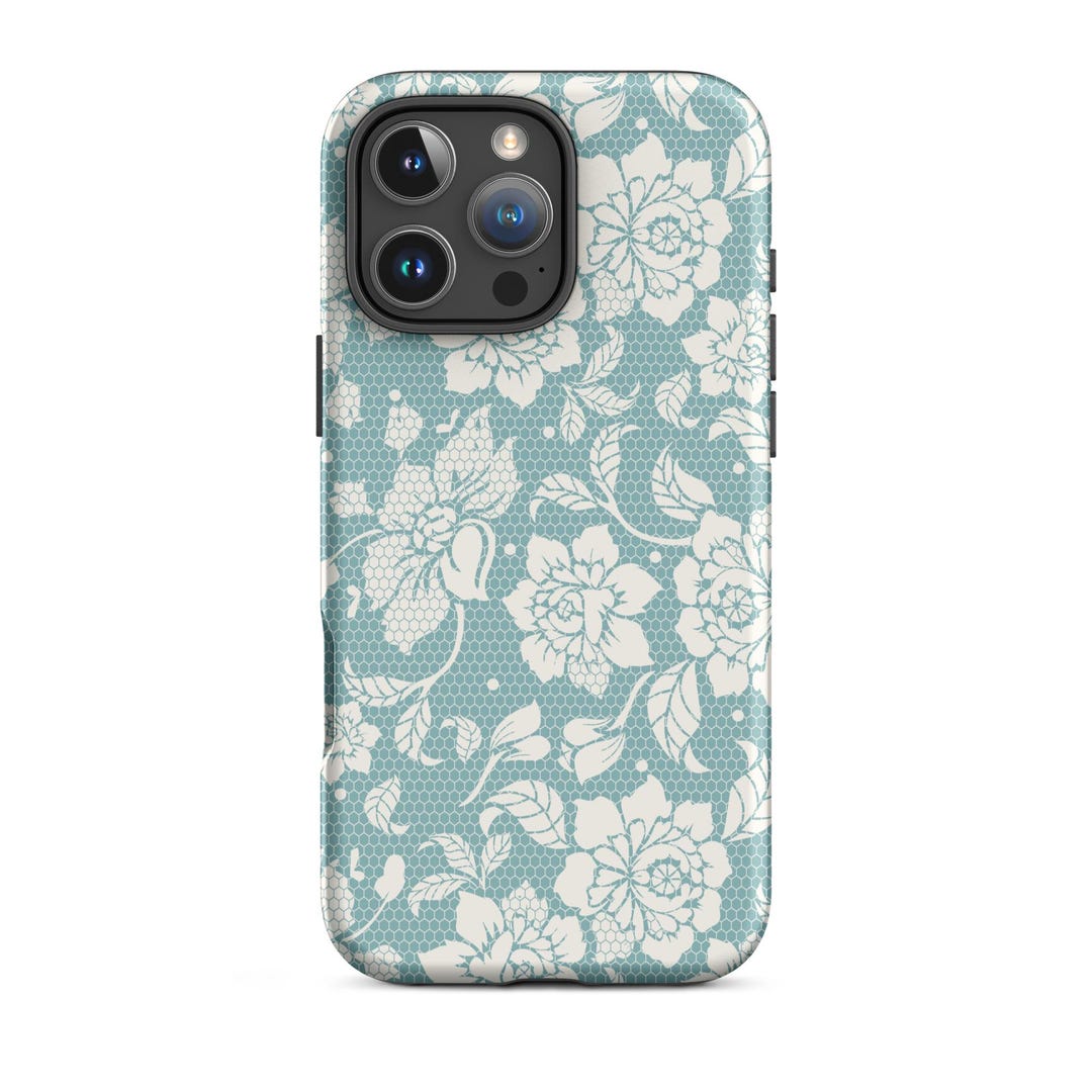 Cottagecore Floral Phone Case, Blue Lace iPhone Cover, Vintage Flower ...