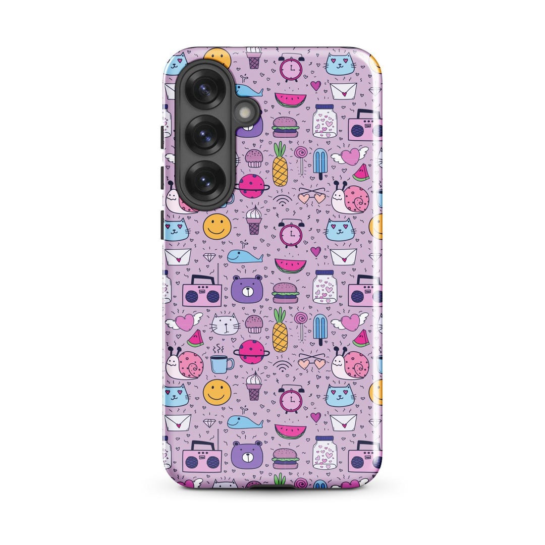 Kawaii Tough Samsung Case, Kawaii Doodle Phone Case, Pastel Aesthetic ...