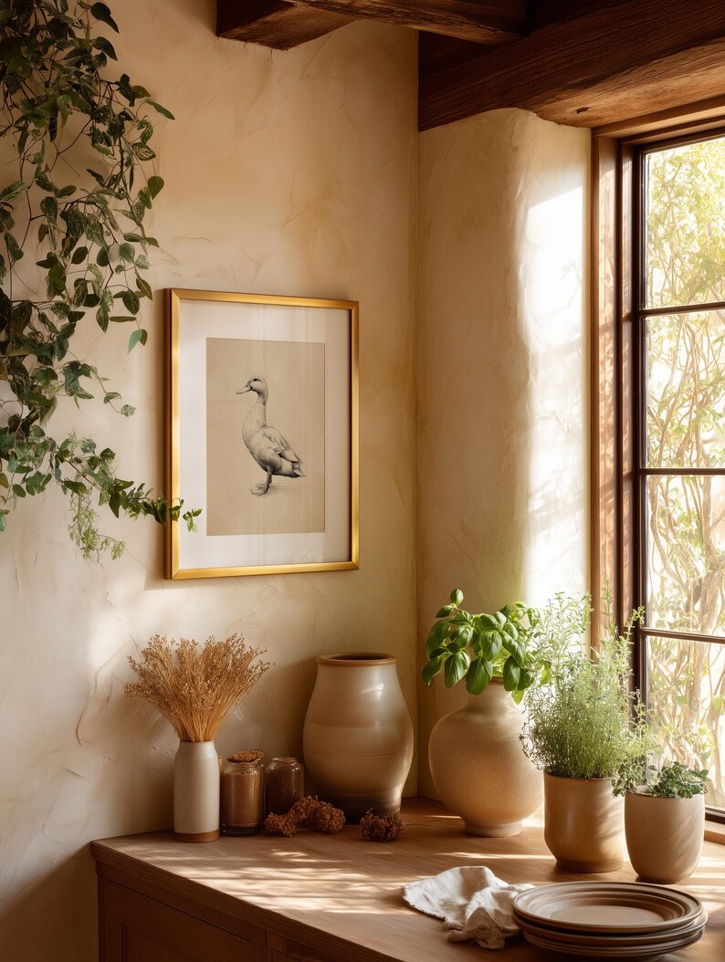 Rustic Duck Line Art Print: Vintage Farmhouse Animal Sketch (digital ...