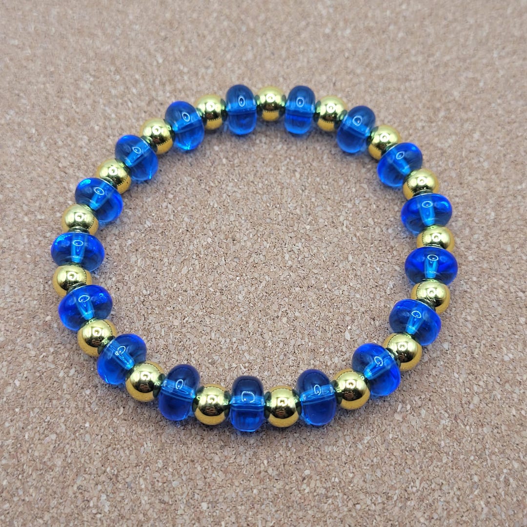 Blue Color Bracelet With 6mm 18K Gold-plated Accents | Elegant Handmade ...