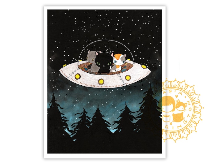 8x10 UFO Cats Print Flying Saucer Kitties - Etsy