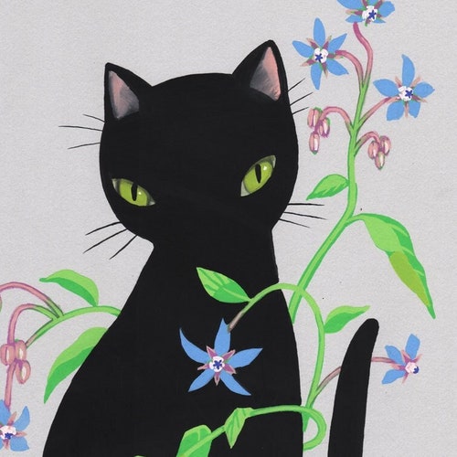 Borage Kitty 8x10 Art Print of Botanical Cat Courage - Etsy
