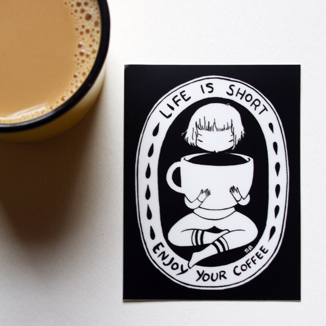 Vinyl Sticker - Life is Short Enjoy Your Coffee - Caffeine Girl - Etsy