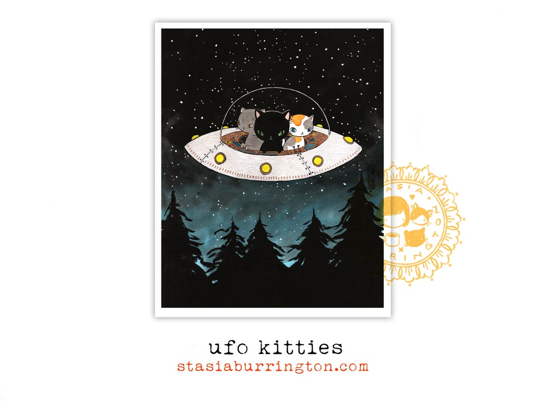 8x10 UFO Cats Print - Flying Saucer Kitties - Etsy