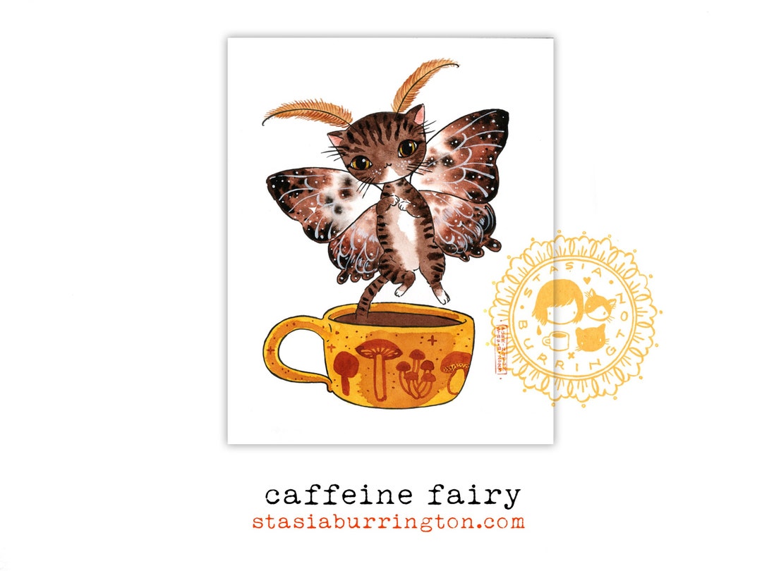 Caffeine Fairy 8x10 Art Print of a Coffee Cat Moth Thingy - Etsy