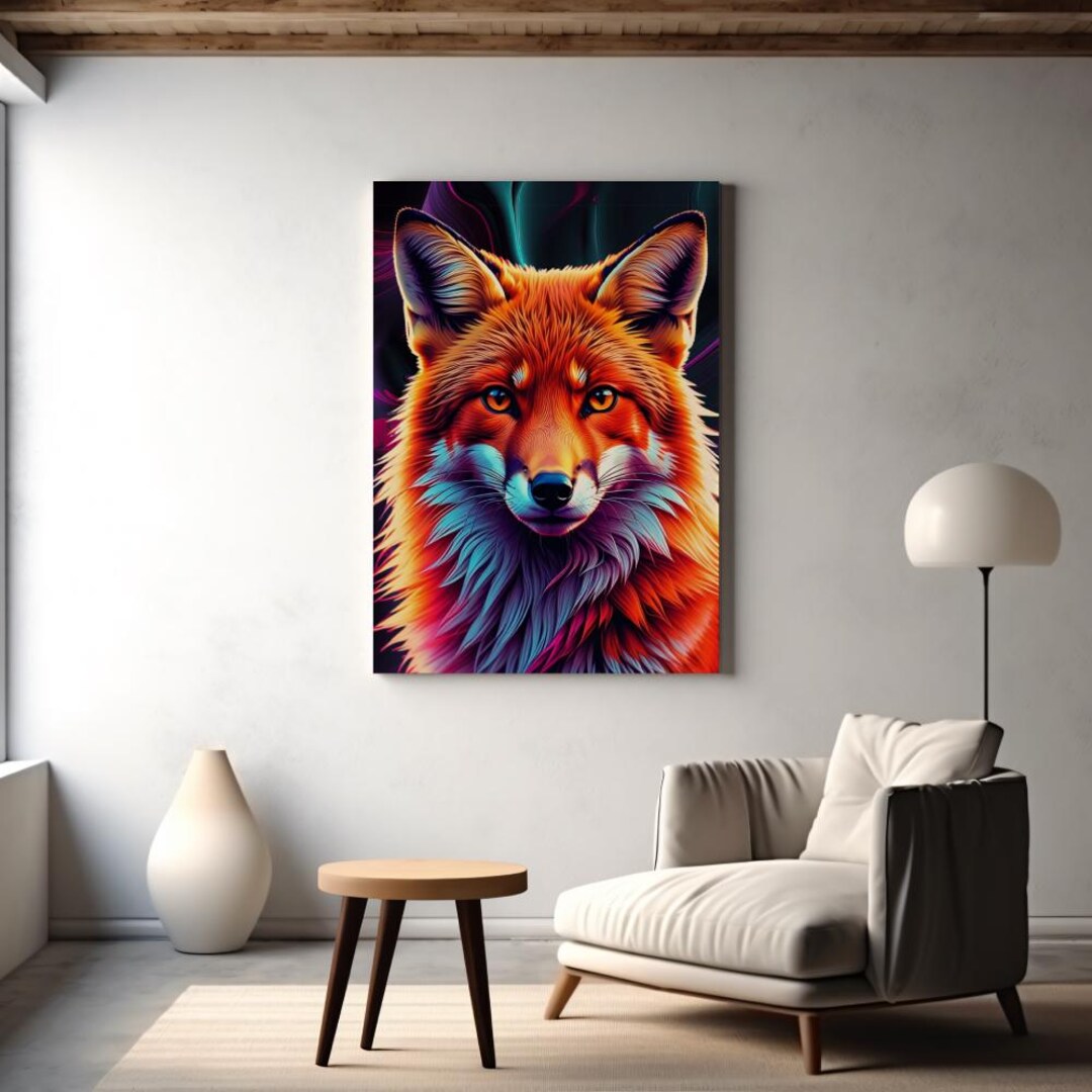 Canvas Wall Art, Red Fox Abstract Print, Wildlife Home Decor, Nature ...