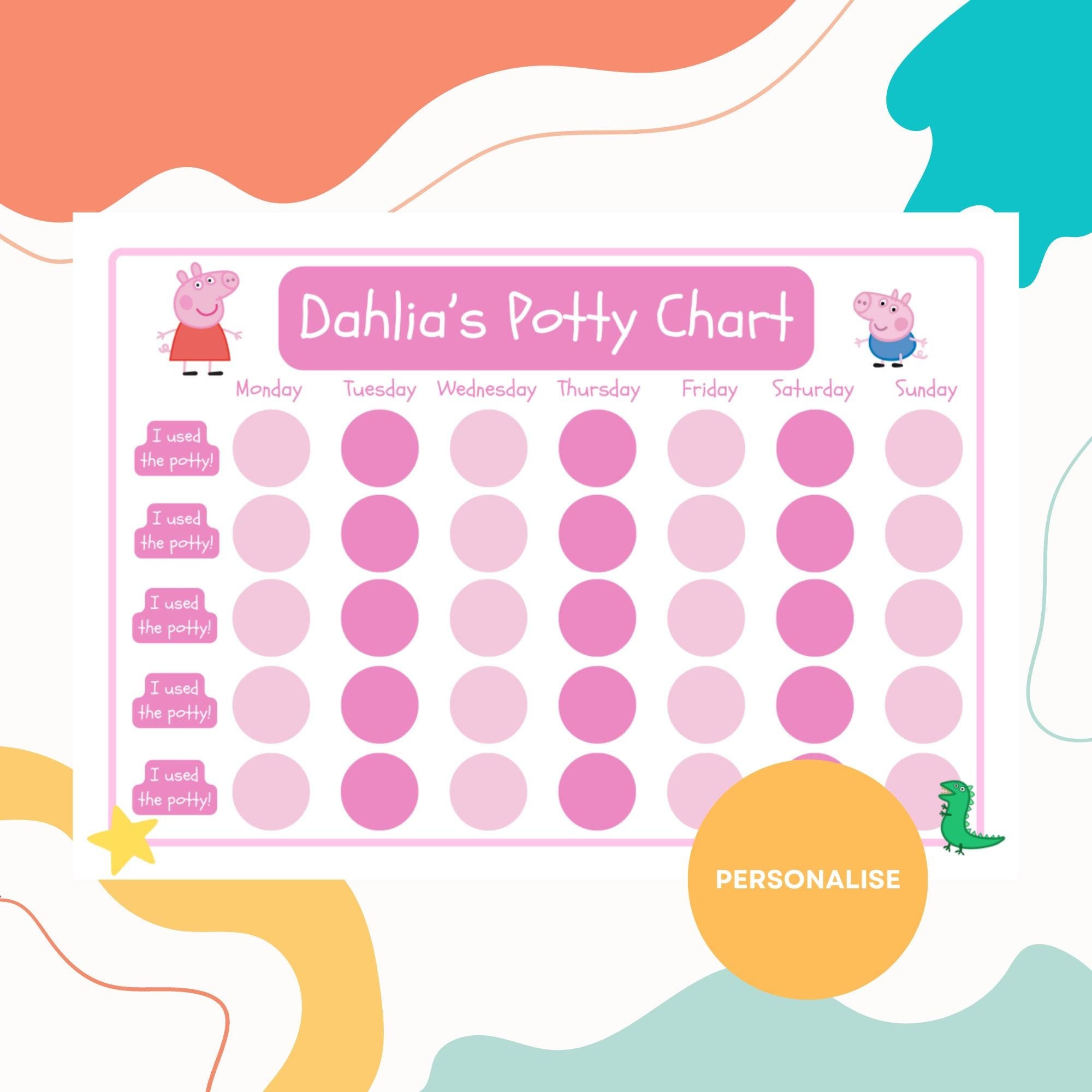 Personalised, Printable, Peppa Potty Chart - Etsy UK