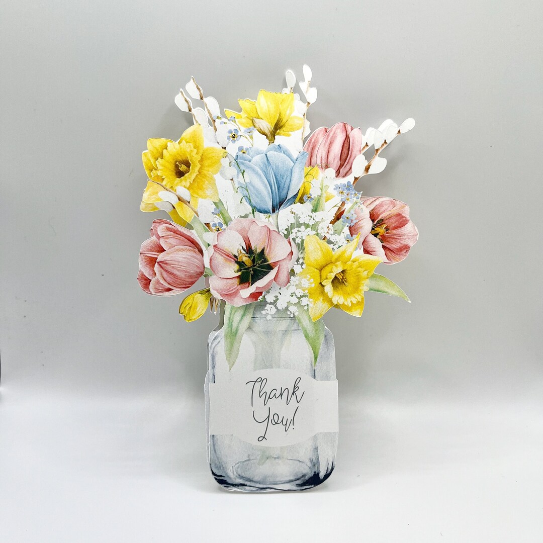 Flower Thank You Pop up 3D Box Card, Unique Floral Gift, Flower Bouquet ...