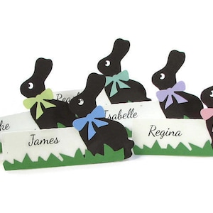 Chocolate Easter Bunny Place Cards, Spring Table Favors, Personalized ...