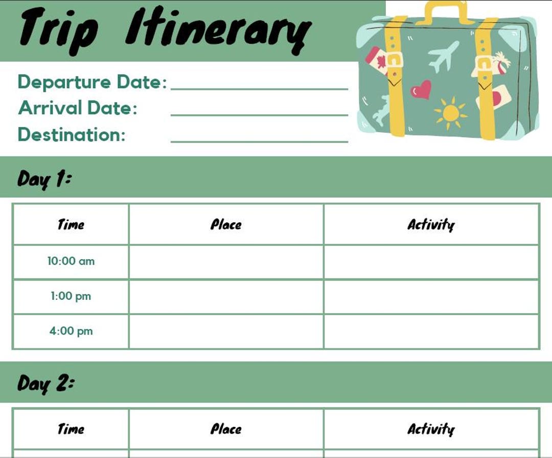 Trip Planner Itinerary Travel Chart | Printable PDF for Organizing Your ...