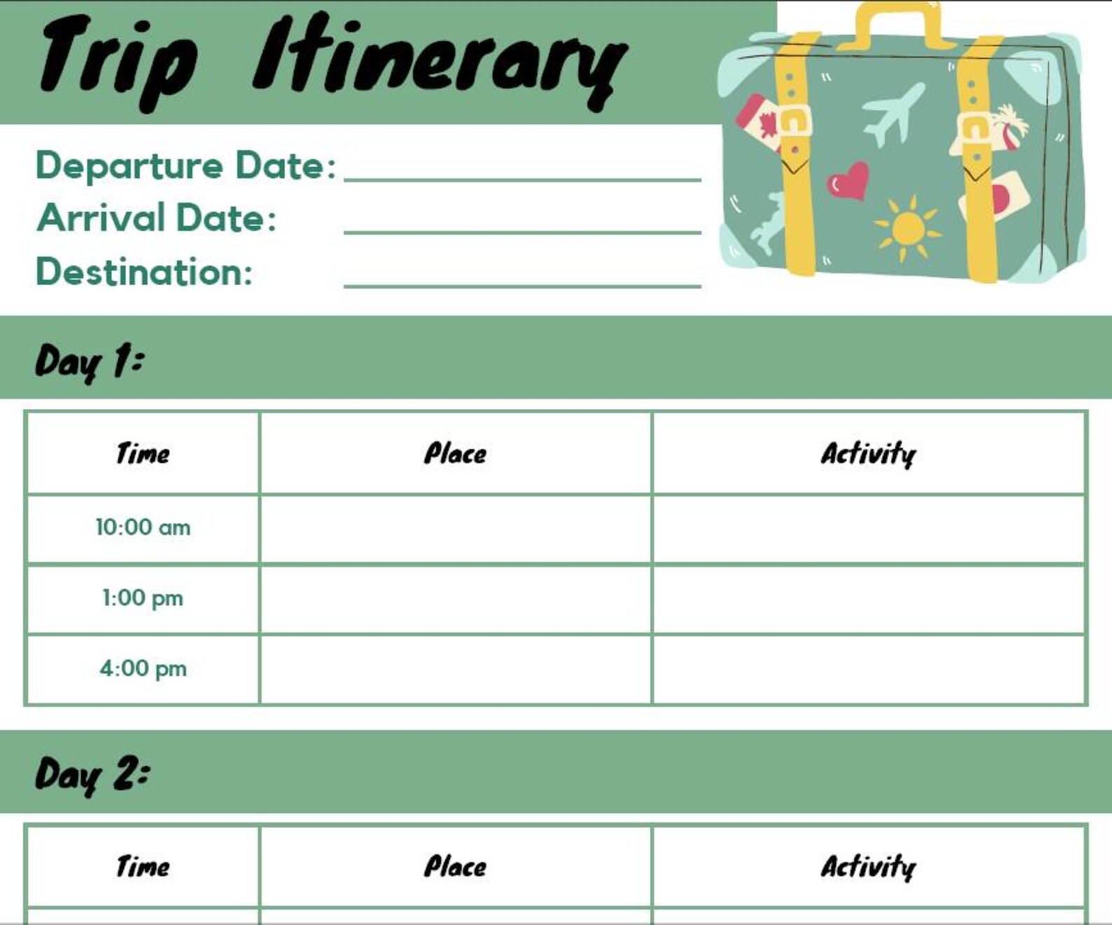 Trip Planner Itinerary Travel Chart | Printable PDF for Organizing Your ...