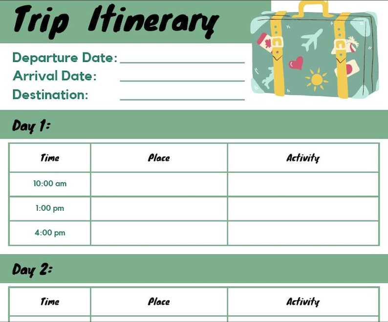 Trip Planner Itinerary Travel Chart | Printable PDF for Organizing Your ...
