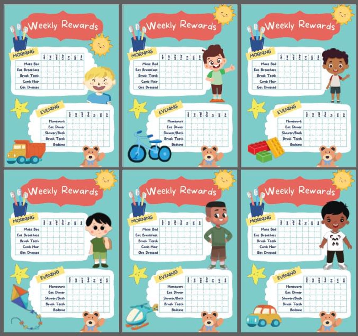 Weekly Rewards Chart for Boys, 6 Different Characters to Choose From ...