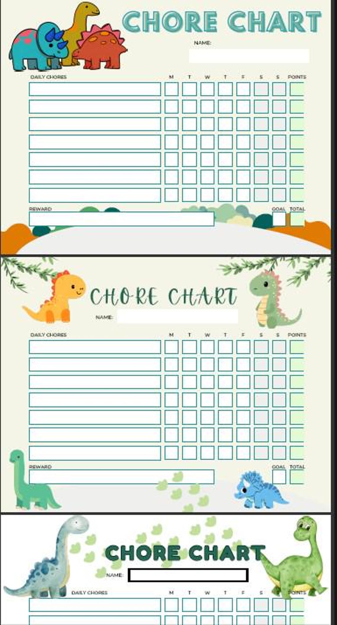Dinosaur Weekly Rewards Chart for Boys – 3 Exciting Designs to Choose ...