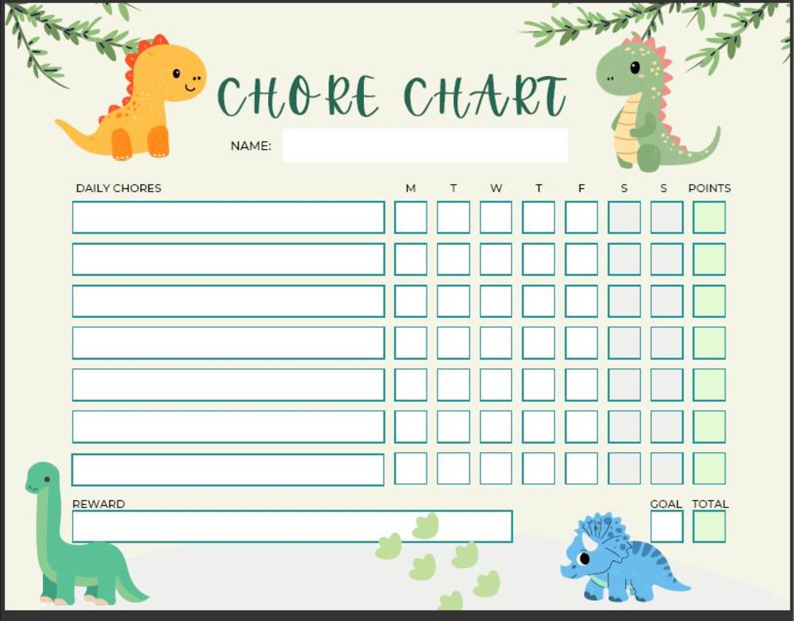 Dinosaur Weekly Rewards Chart for Boys – 3 Exciting Designs to Choose ...