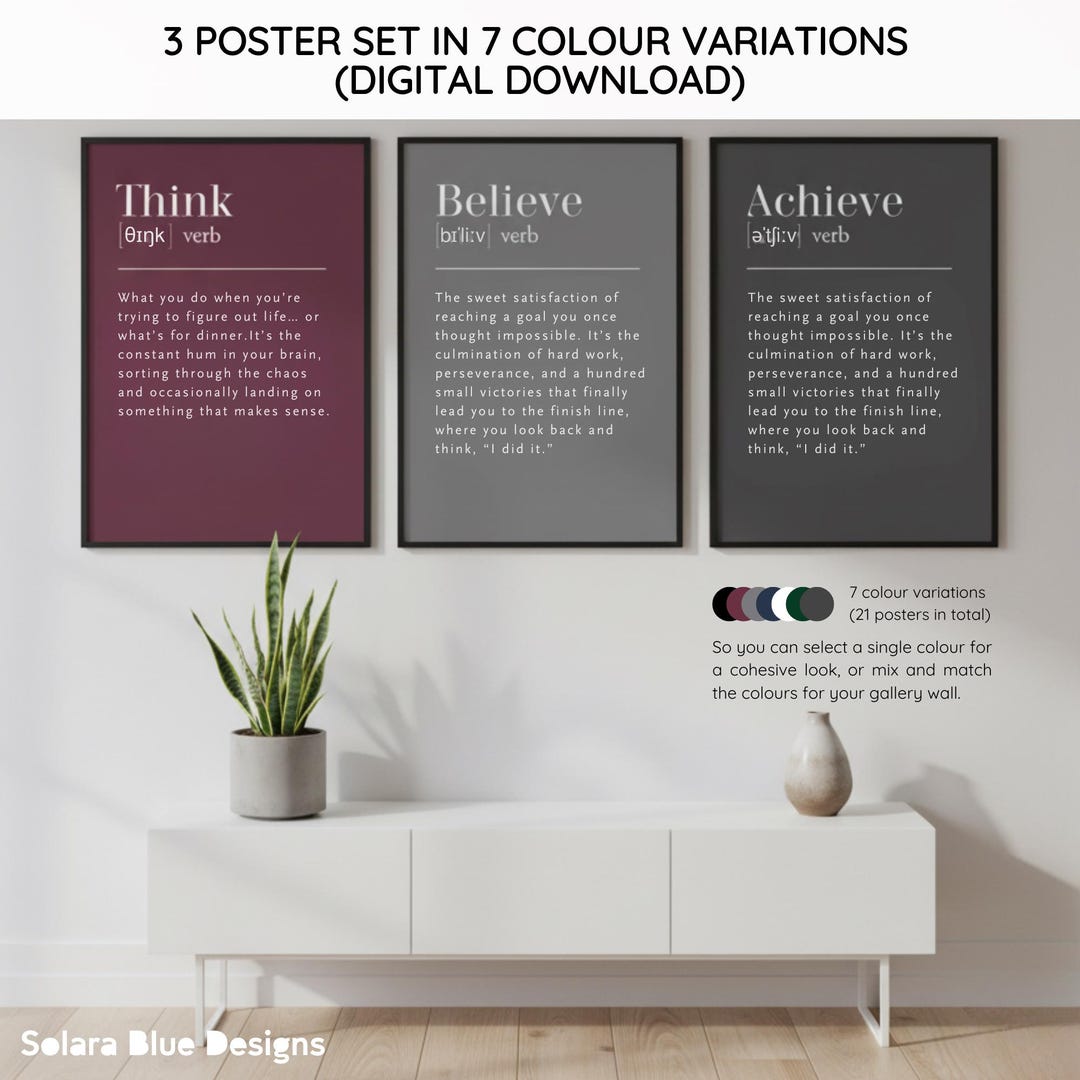 Motivational Definition Poster Set of 3: Minimalist Gallery Wall ...