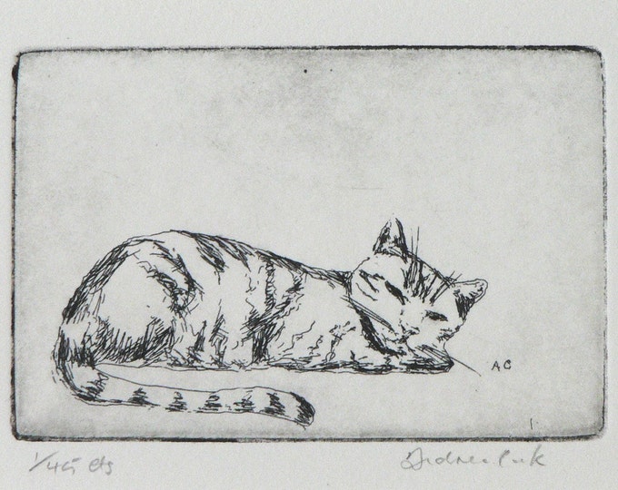 Original Etching of Sleeping Cat - Etsy
