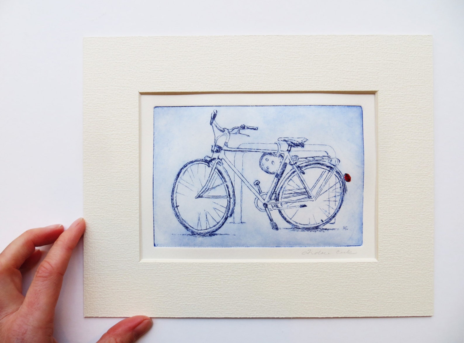 Bicycle Original Etching Printed in Blue and Red - Etsy
