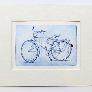 Bicycle, Original Etching Printed in Blue and Red - Etsy