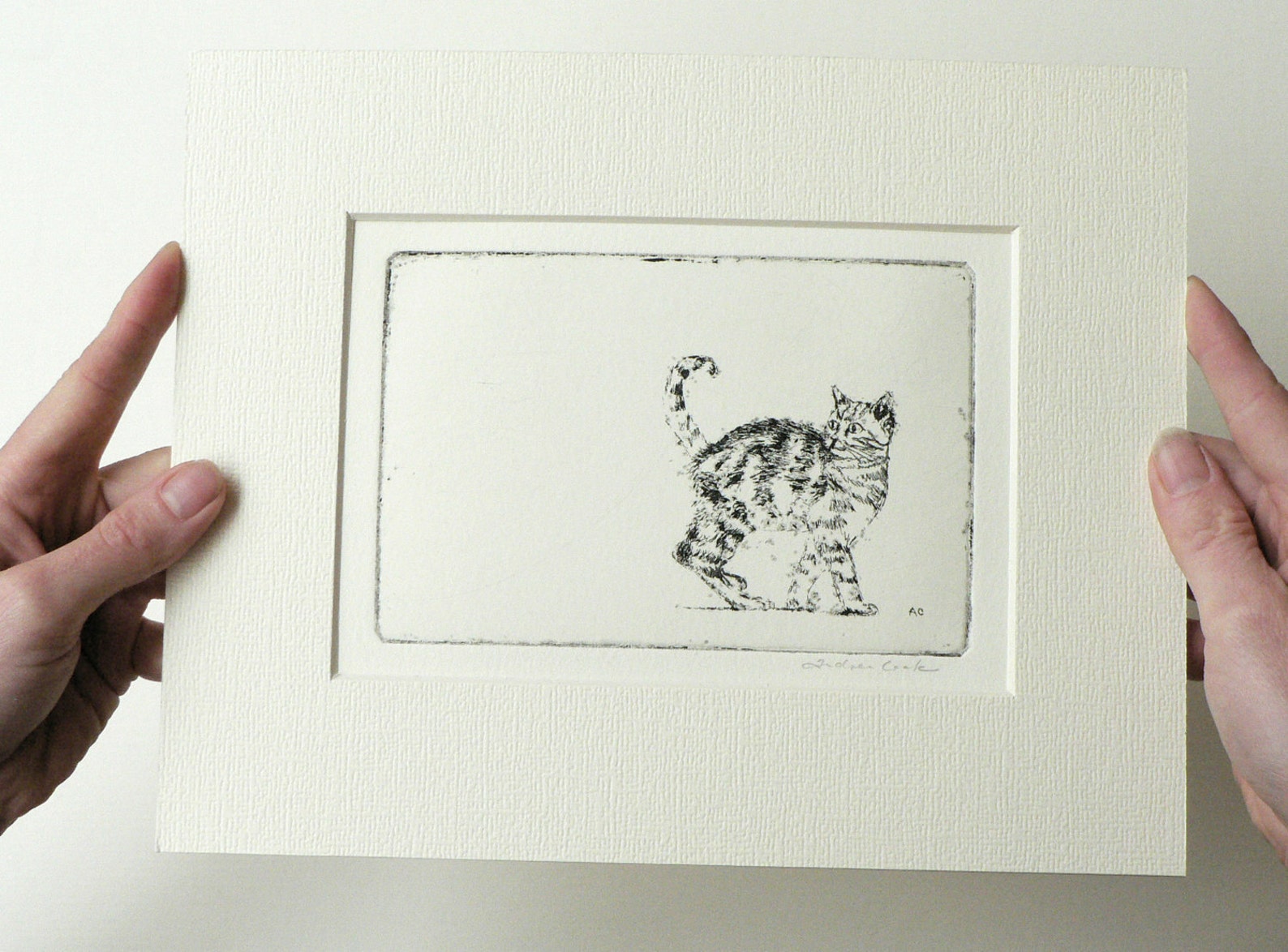 Original Etching of a Curious Walking Cat | Etsy