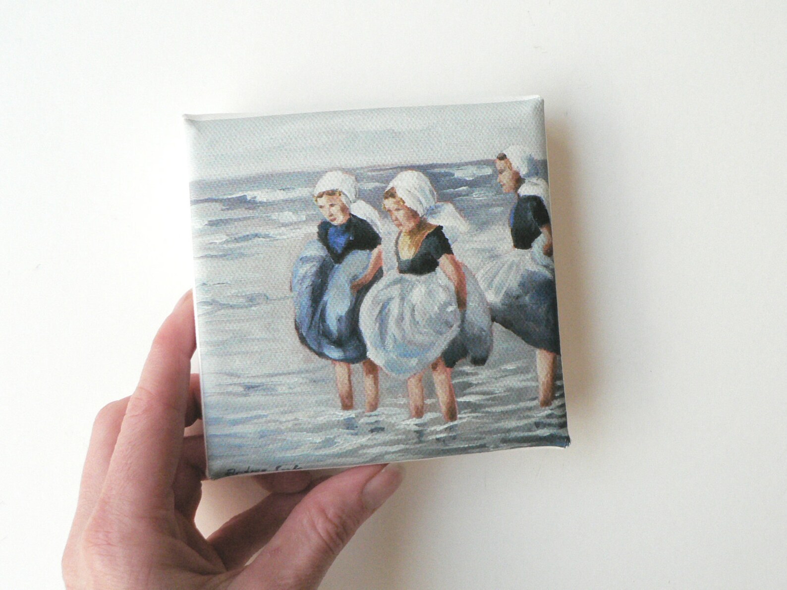 Girls Paddling in the Sea Mini Canvas Print - Etsy