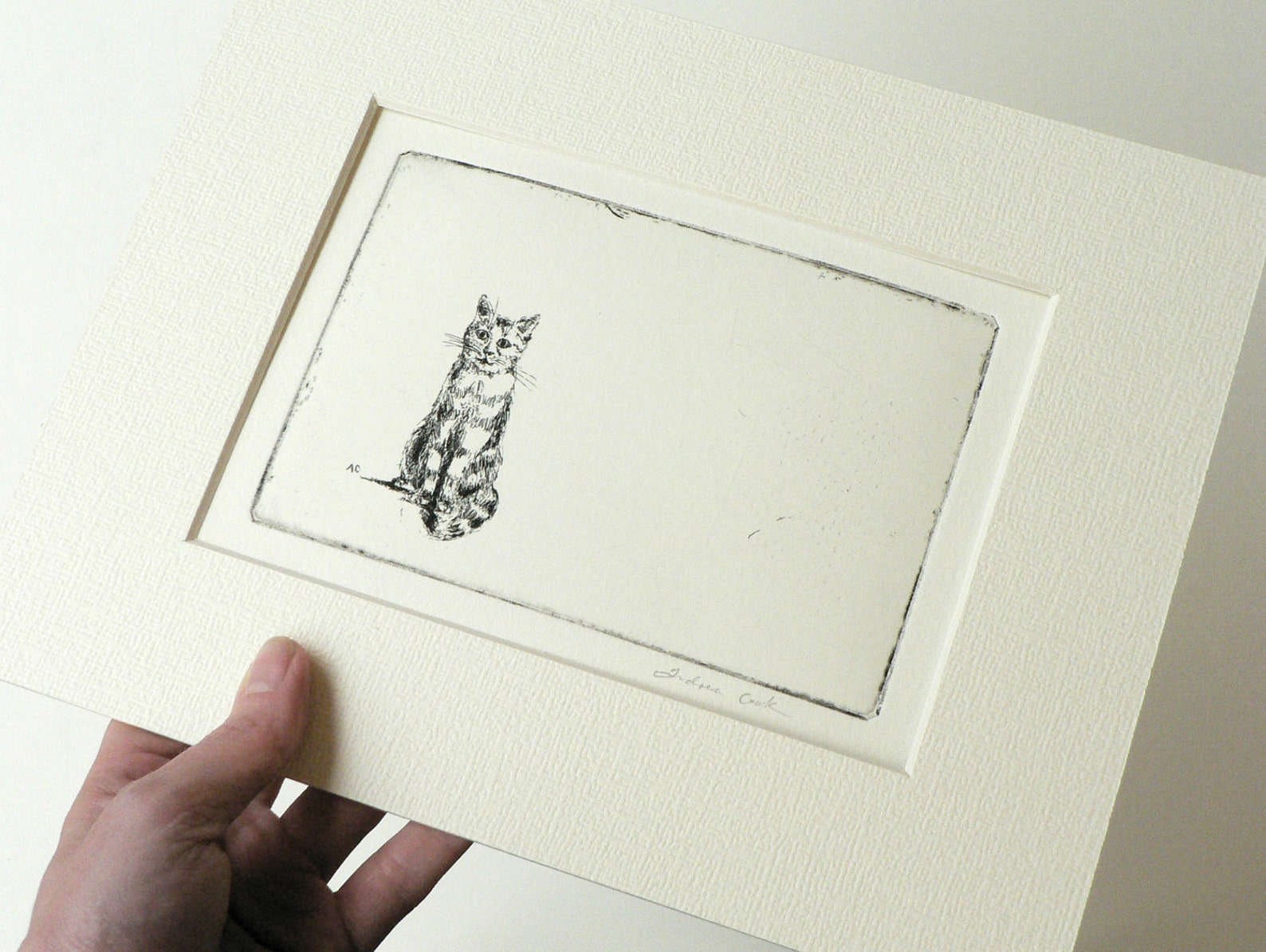 Original Etching of a Sitting Cat | Etsy