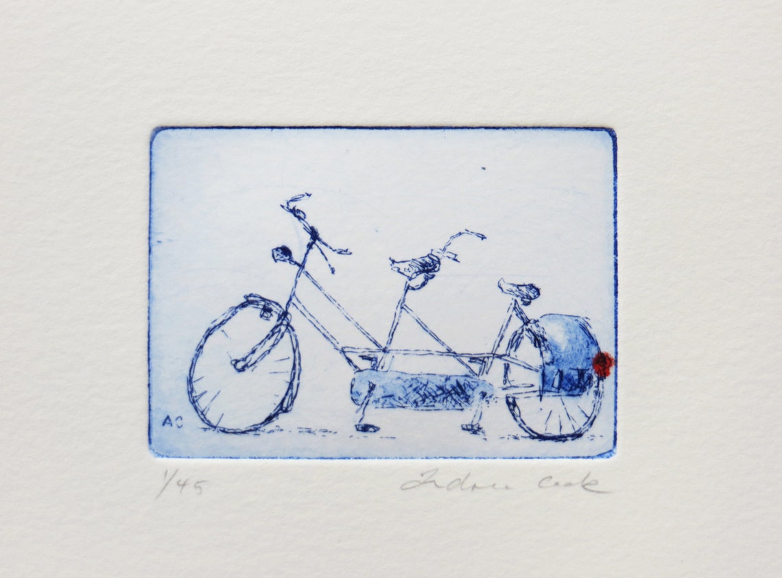Tandem Bicycle Small Original Etching - Etsy