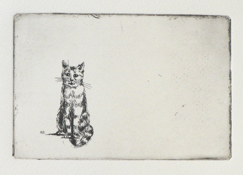 Original Etching of a Sitting Cat | Etsy