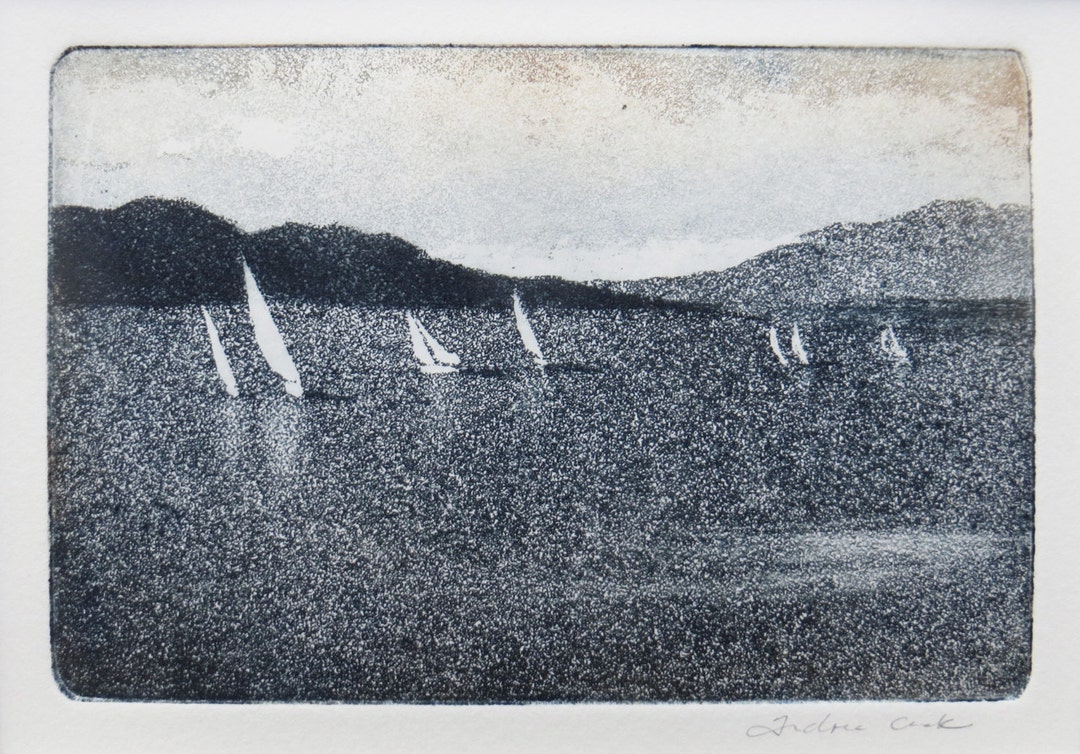 Original Etching and Aquatint of the Coast With Sailing Boats - Etsy