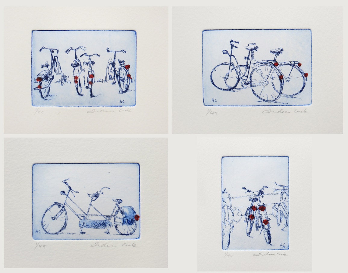 Tandem Bicycle Small Original Etching - Etsy