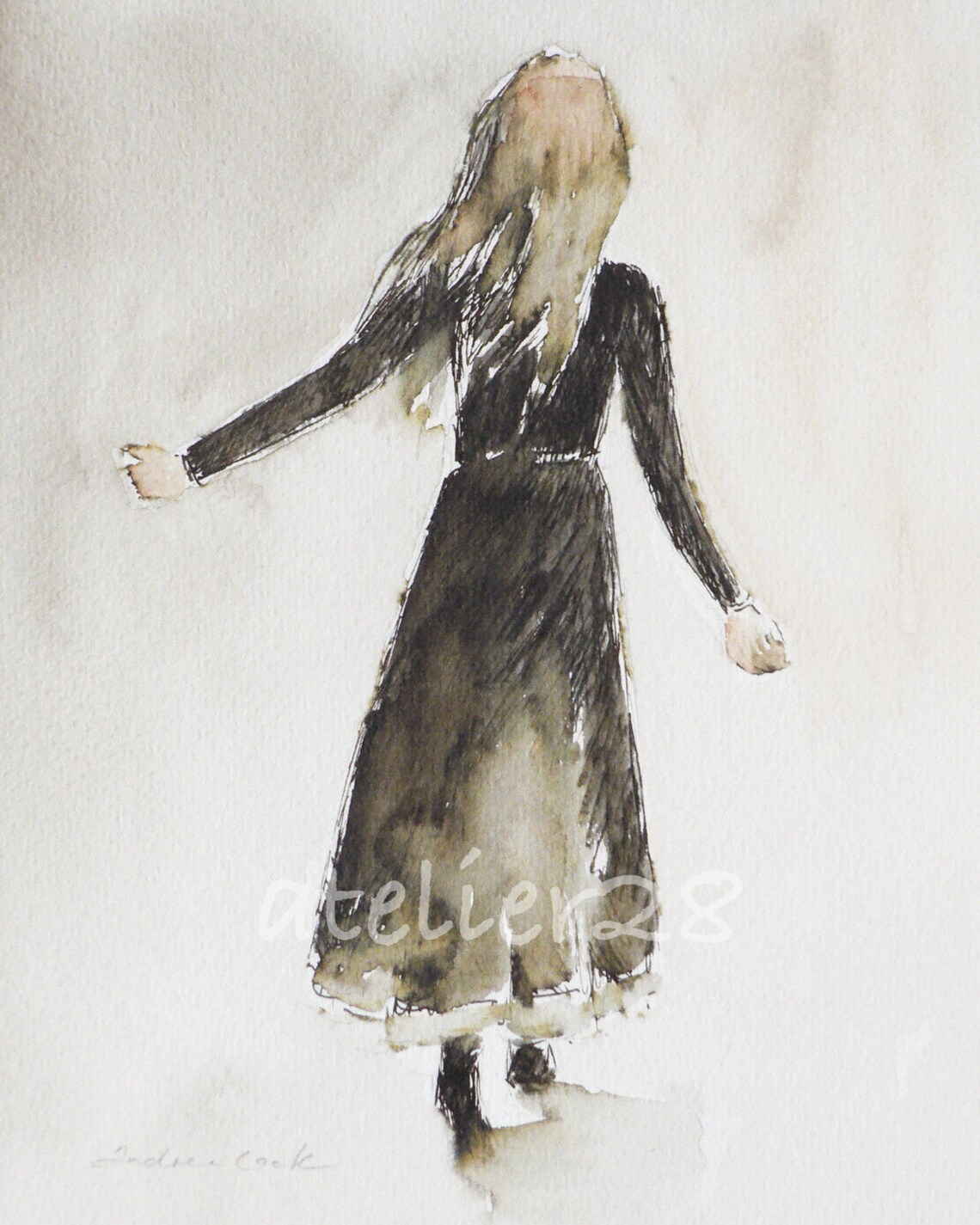 Freedom: Print of an Ink and Watercolor Painting of a Woman Walking ...