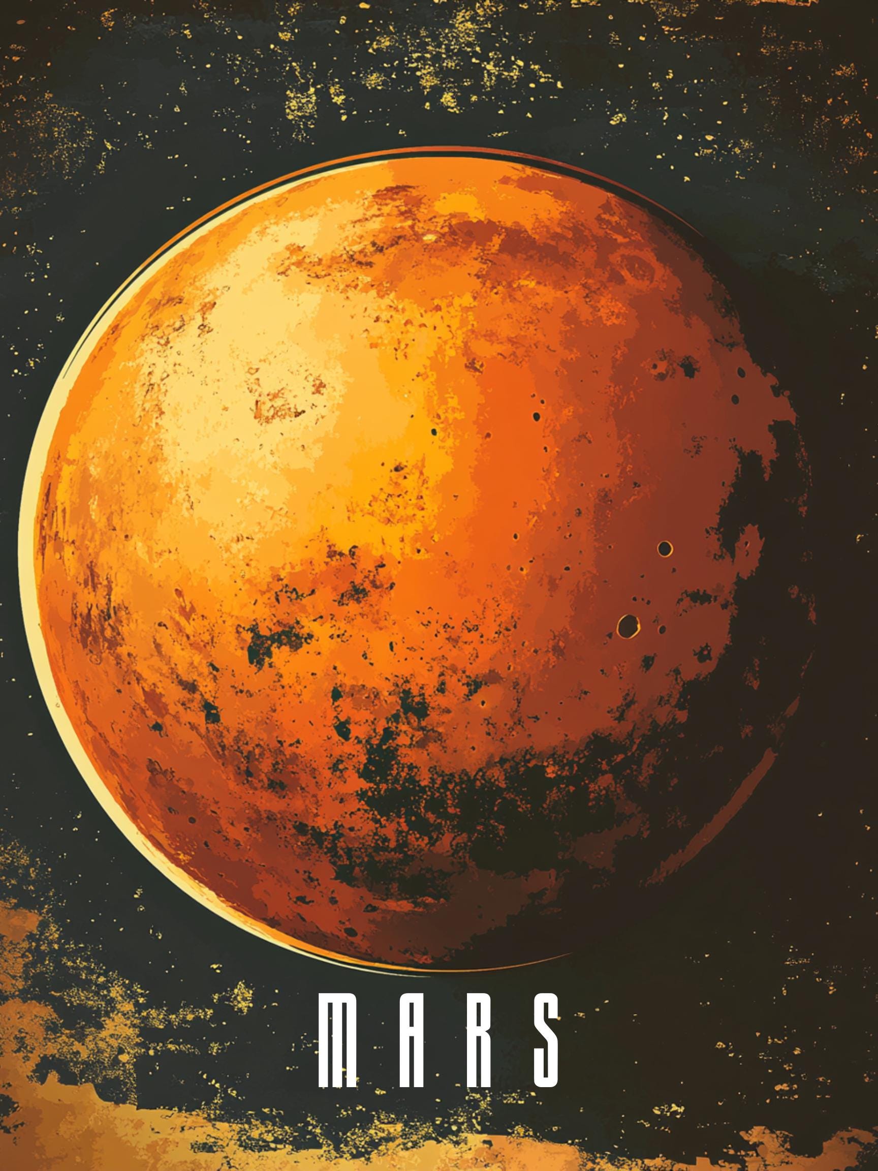Vintage Mars Poster | Retro Space Art Print | Canvas Wall Decor for ...