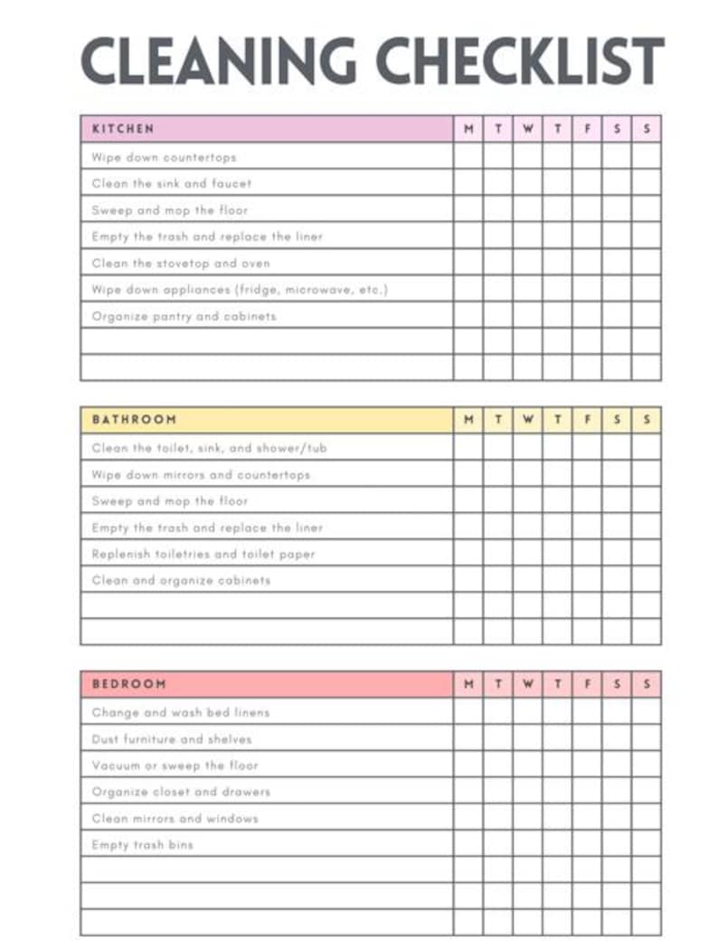 Cleaning Checklist - Etsy