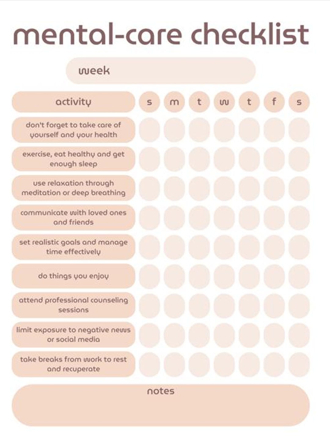 Mental Health Checklist - Etsy