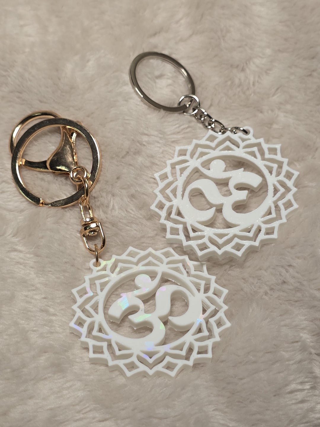 White Holographic OM Keychain 3D Printed TPU Chakra Accessory ...